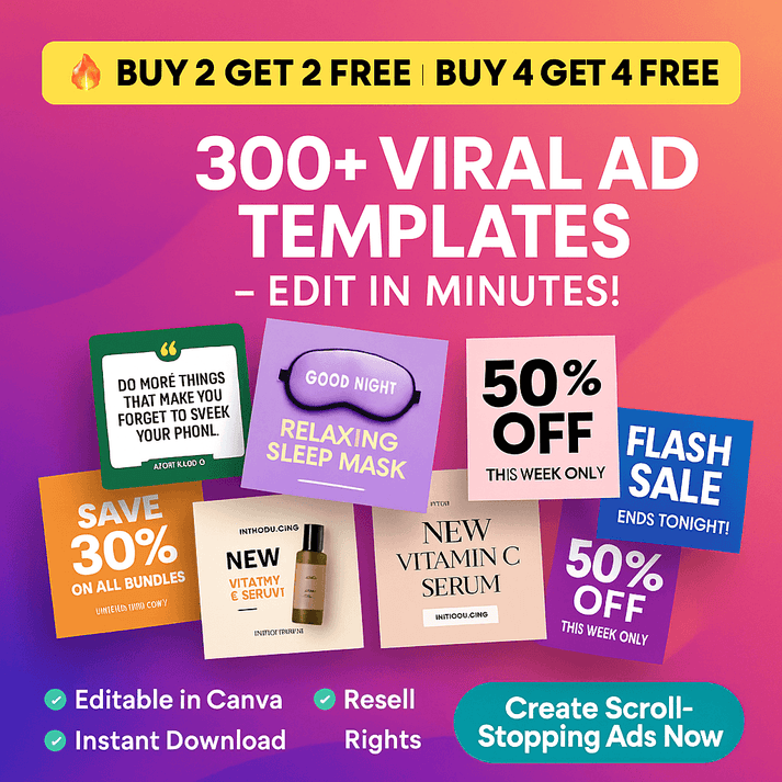 300+ Static Ads Canva Templates - TheWanderWords